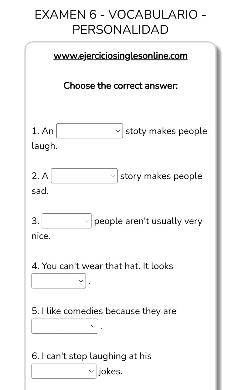 Exámenes vocabulario tipo test - Nivel B1 - Ejercicios inglés online