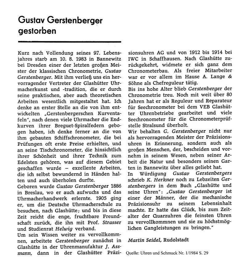 Gustav Gerstenberger * 6.7.1886 - † 10.8.1983 - Uhrenhersteller und ...