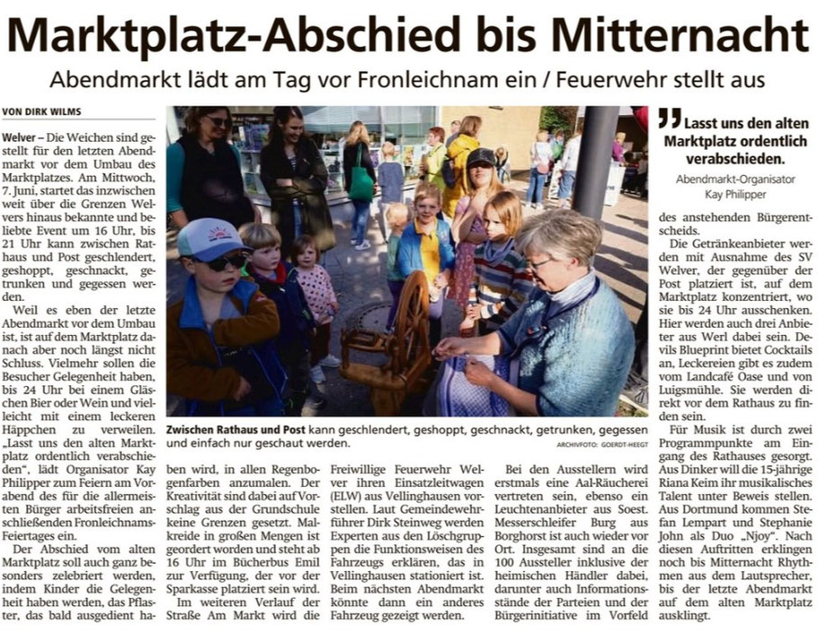 Soester Anzeiger vom 26.07.2023, Dirk Wilms - abendmarkt-welvers Webseite!