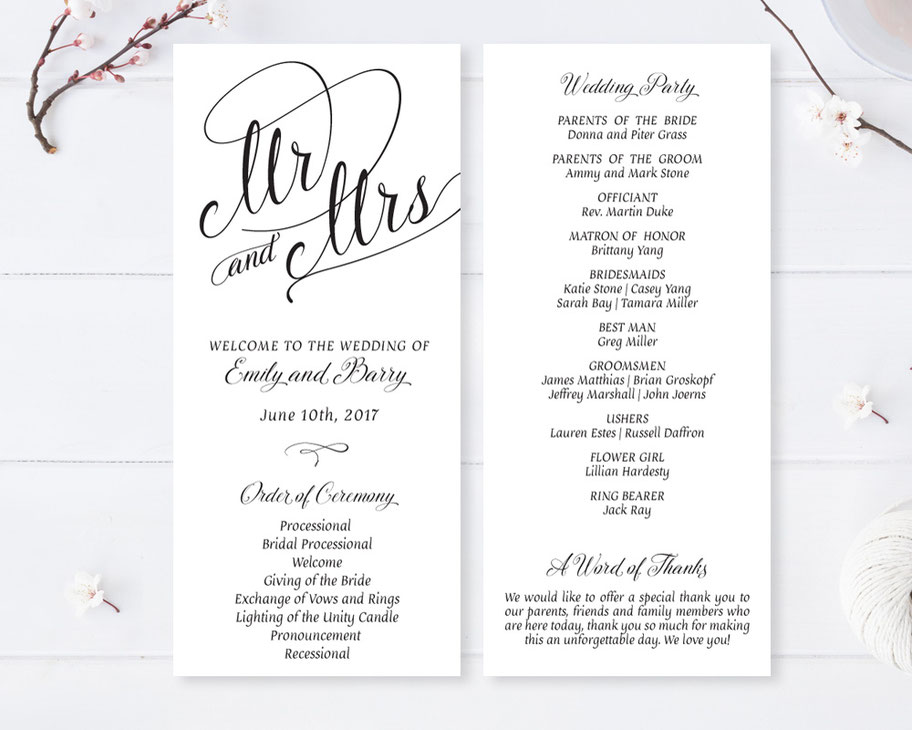 Simple Wedding Programs - LemonWedding