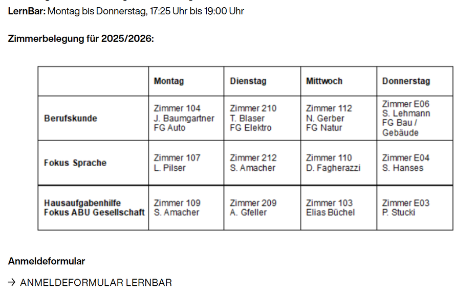 Lernbar, Absenzen/Infos - gaertnerbzes Webseite!