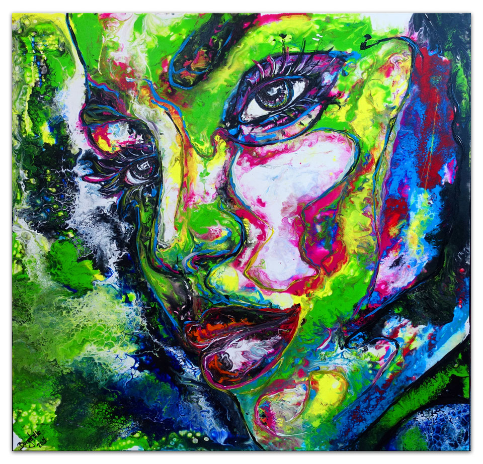 Wandbild Frau Gesicht Hut rot Malerei Acrylbild - Burgstaller