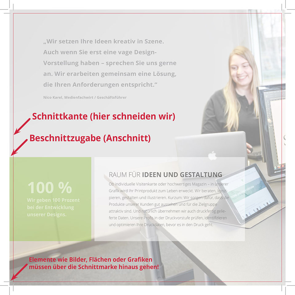 Beschnittzugabe und Anschnitt - Satzdruck