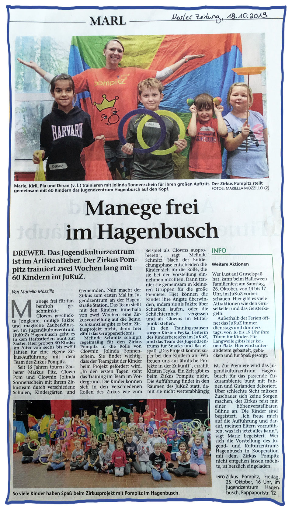 Zirkus pompitz Ferienprojekt im JuKuZ Hagenbusch in Marl - pompitz ...