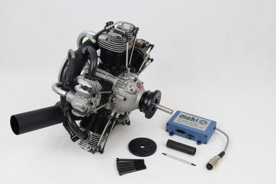 Moki 250 mit Spezialdämpfer für die AT-6 - MOKI-Motoren