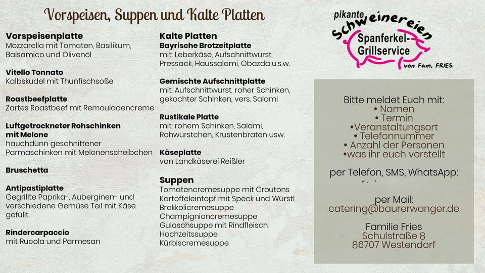 Speisekarte - Catering, Spanferkel, Eventraum & mehr aus Augsburg