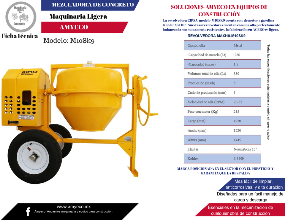 Revolvedora CIPSA MAXI 10 De 1 1/2 Saco Con Motor KOLHER De 9.5 HP ...