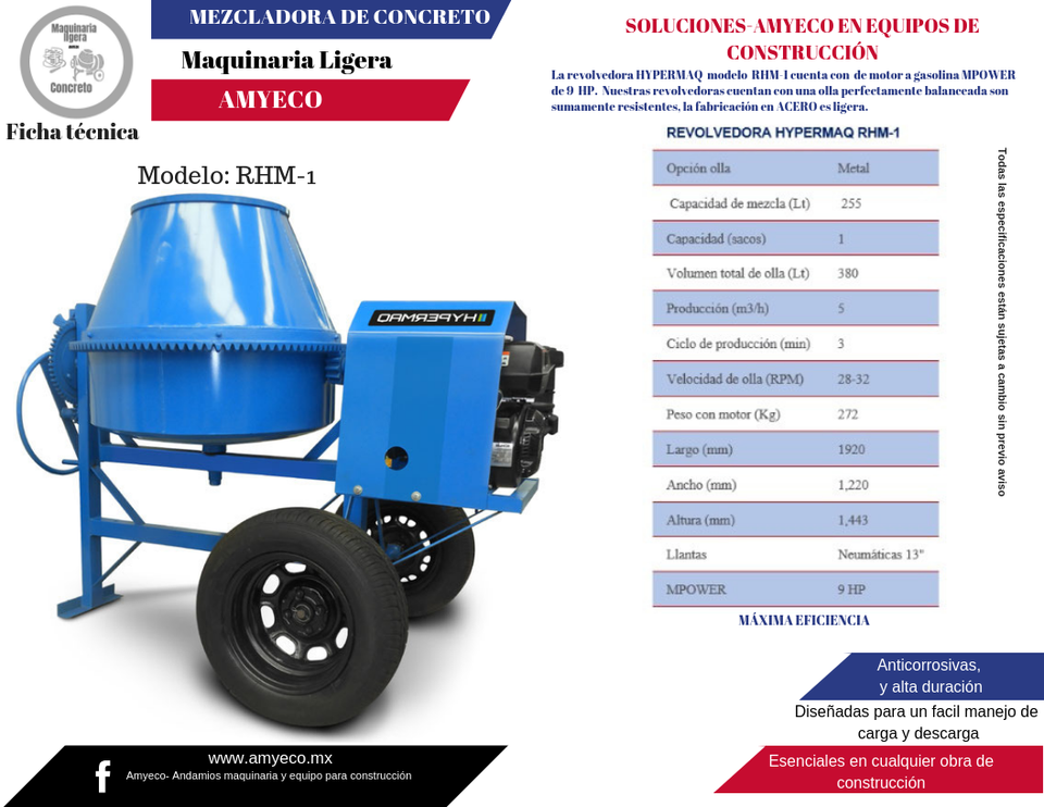 Revolvedora Profesional De 1 Saco Accionada Por Motor MPOWER De 9 HP ...