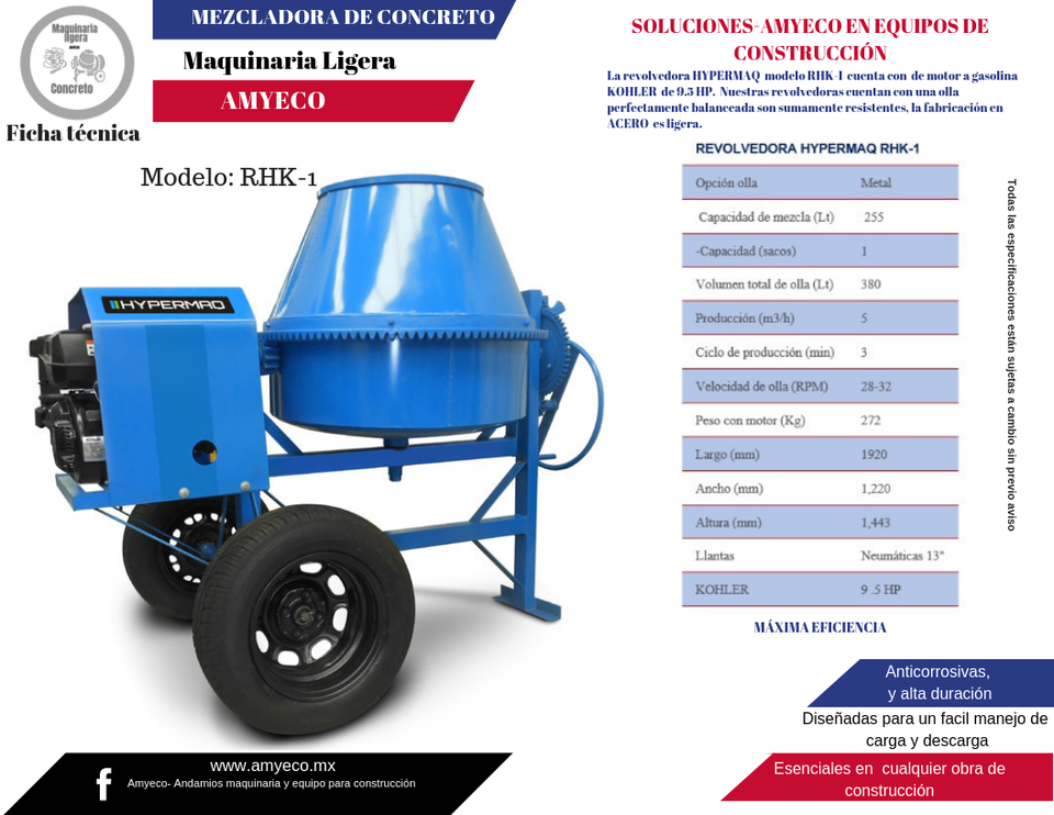 Revolvedora Profesional De 1 Saco Accionada Por Motor KOHLER De 9.5 HP ...