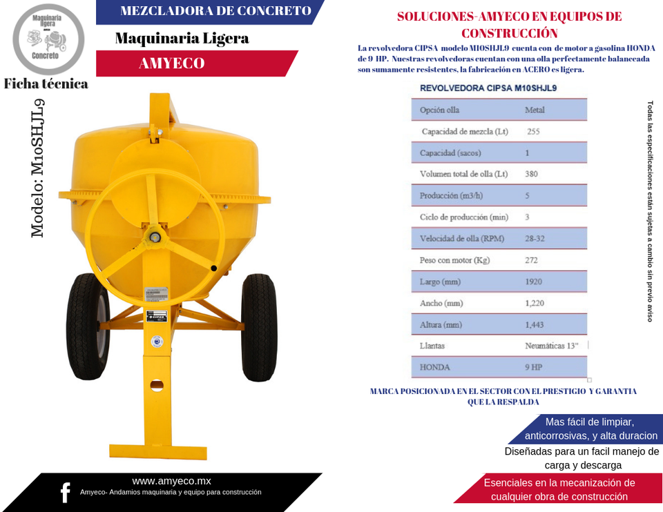Revolvedora CIPSA MAXI 10 De 1 1/2 Saco Con Motor HONDA De 9 HP ...