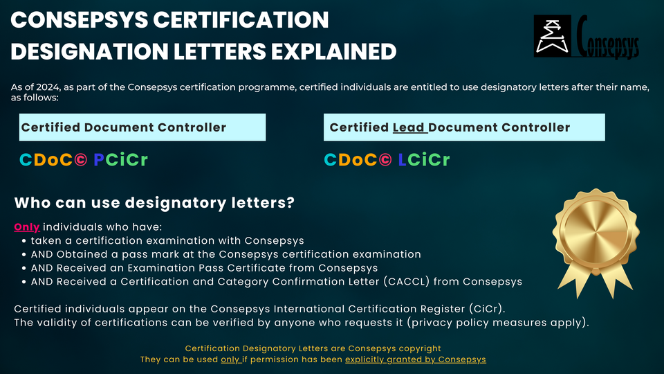 Consepsys Certification Designatory Letters (post-nominals) - Consepsys