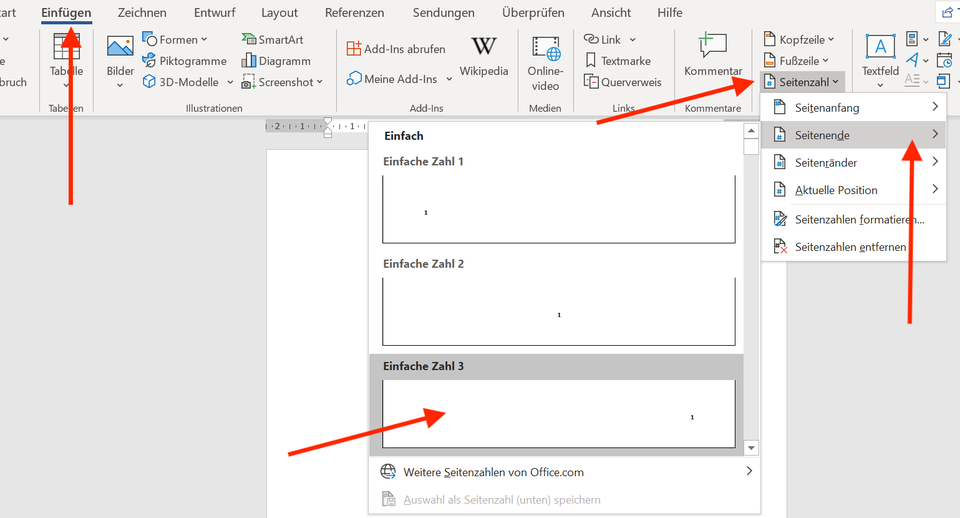 Word Trick - Seitenzahlen unterschiedlich gestalten - Digitales Chemnitz