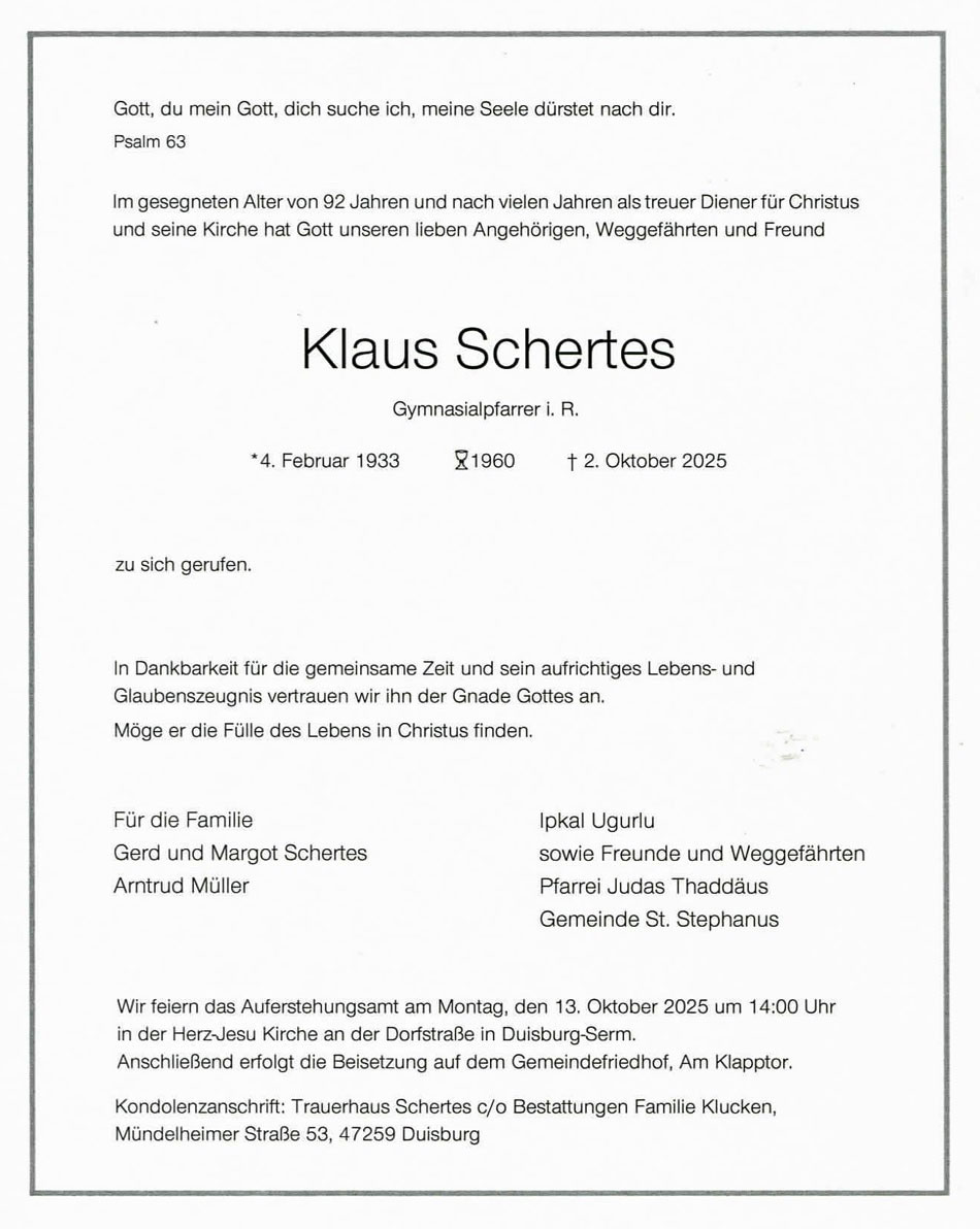 Pastor Klaus Schertes verstorben - judas-thaddaeus-duisburgs Webseite!