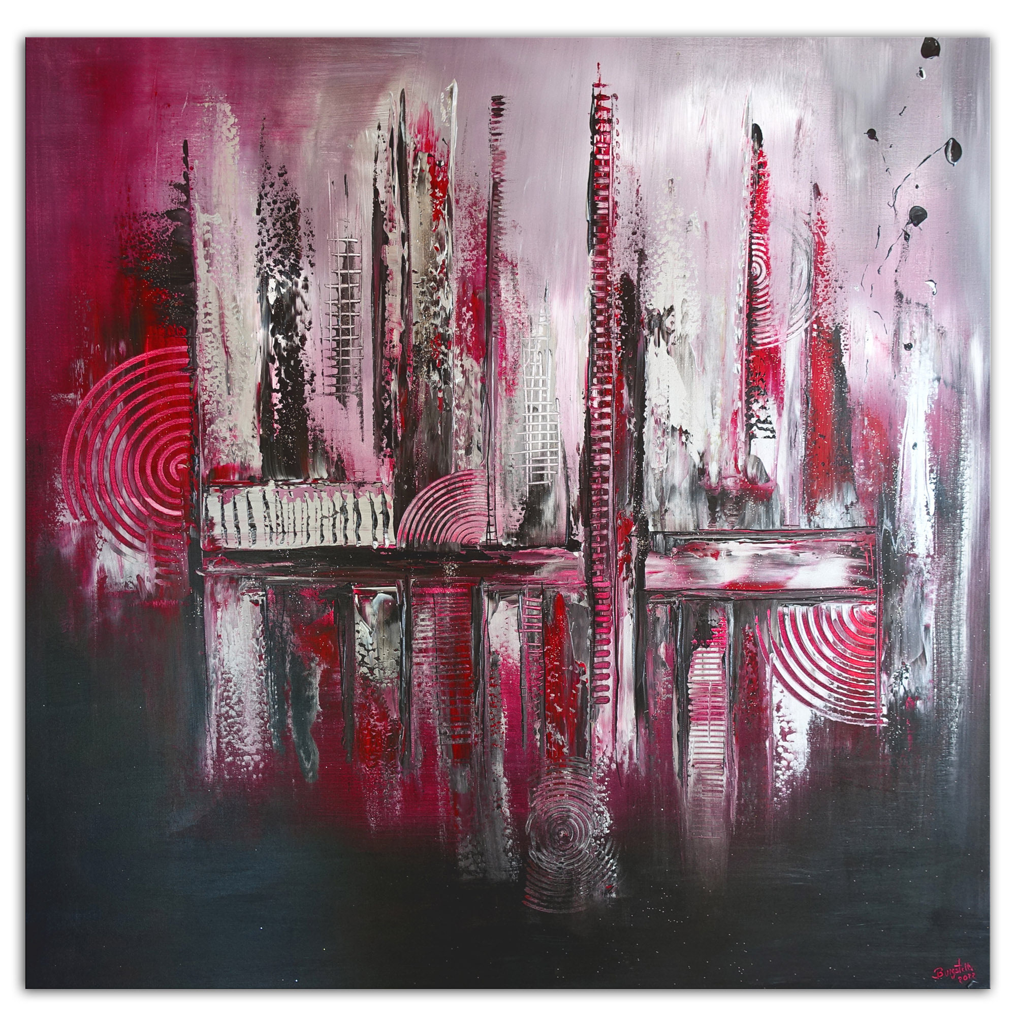 Abstrakte Malerei rot grau Kunst Wandbild - Burgstaller