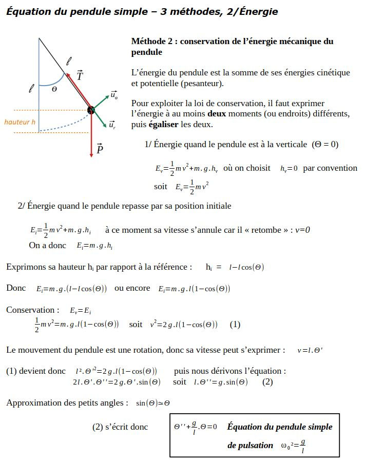Équation du pendule simple – 3 méthodes -1/ - isamath Cours de maths ...