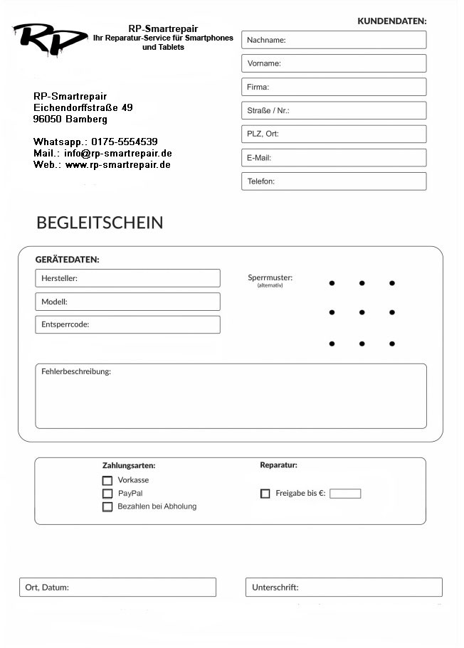 Reparaturschein - Handyreparatur, Displayreparatur, Handy, Smartphone ...