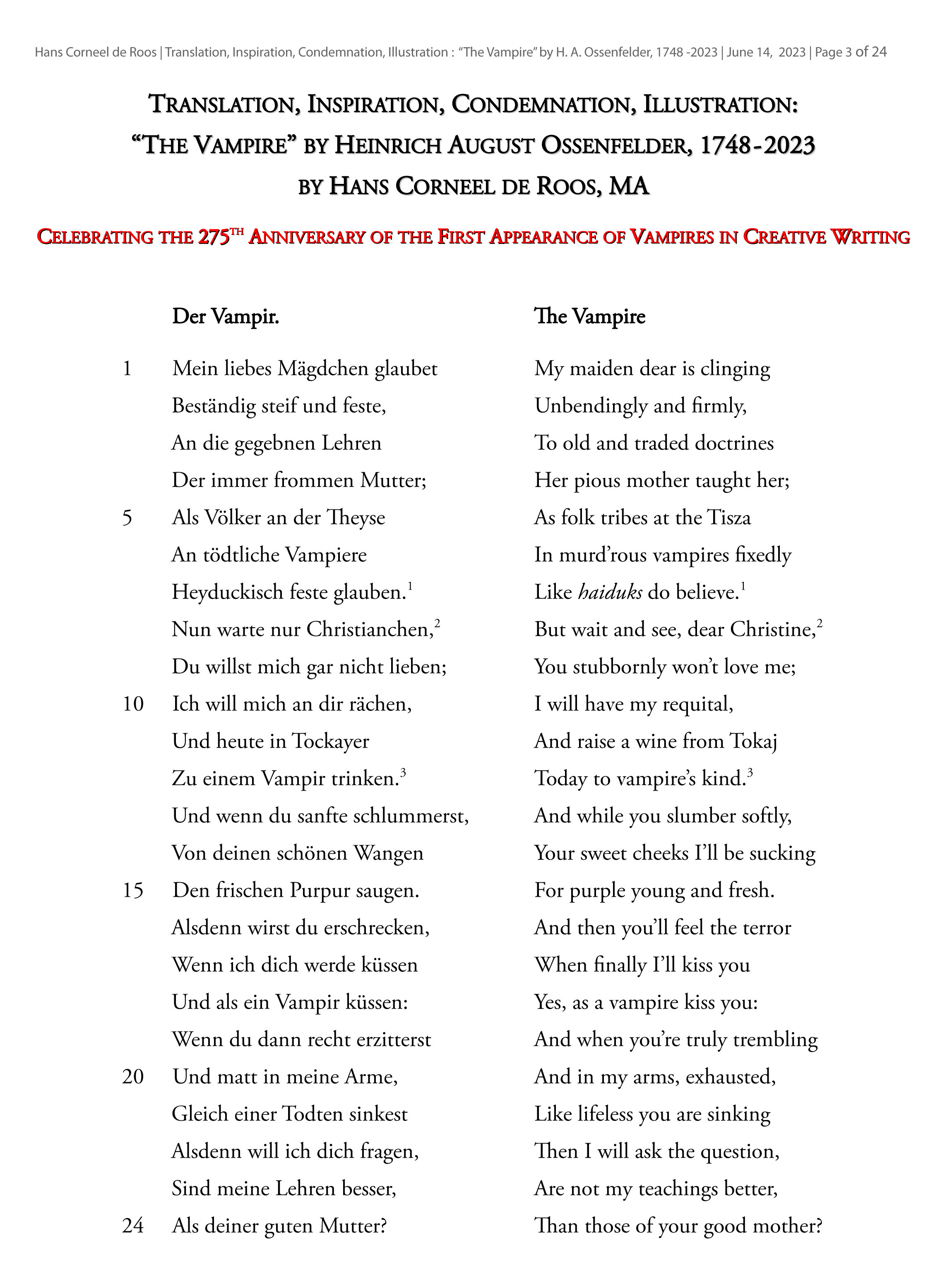 H. Ossenfelder's "The Vampire" 275 years old! - vampvaults Webseite!