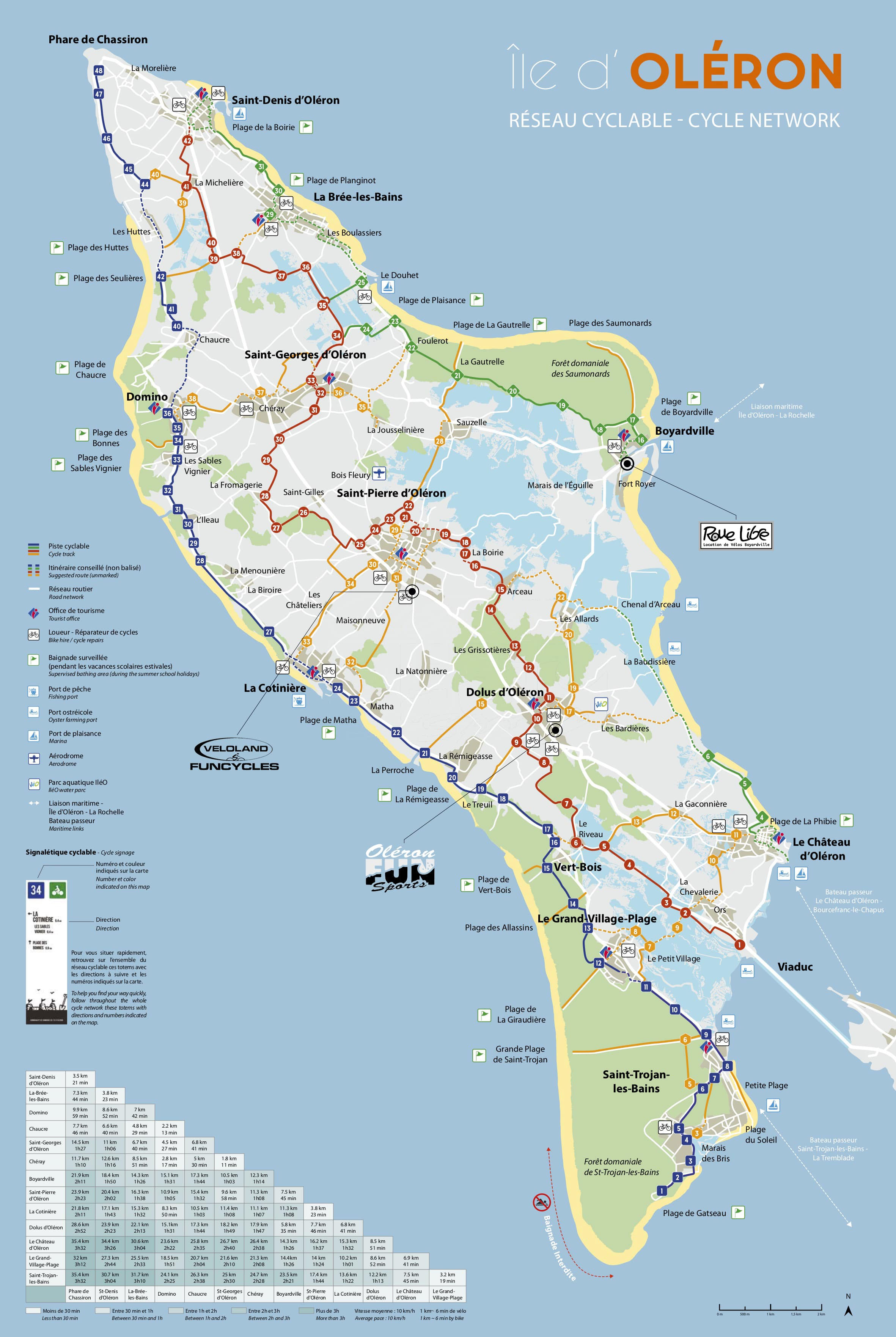 Carte des pistes cyclables - Location et vente de vélos sur l'Ile d'Oléron