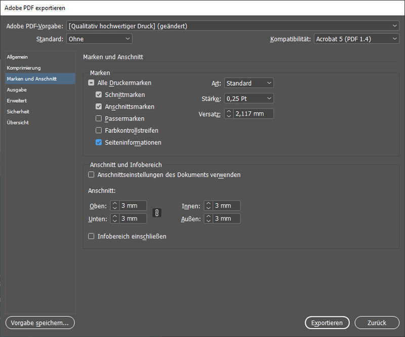 Beschnittzugabe und Anschnitt - Satzdruck