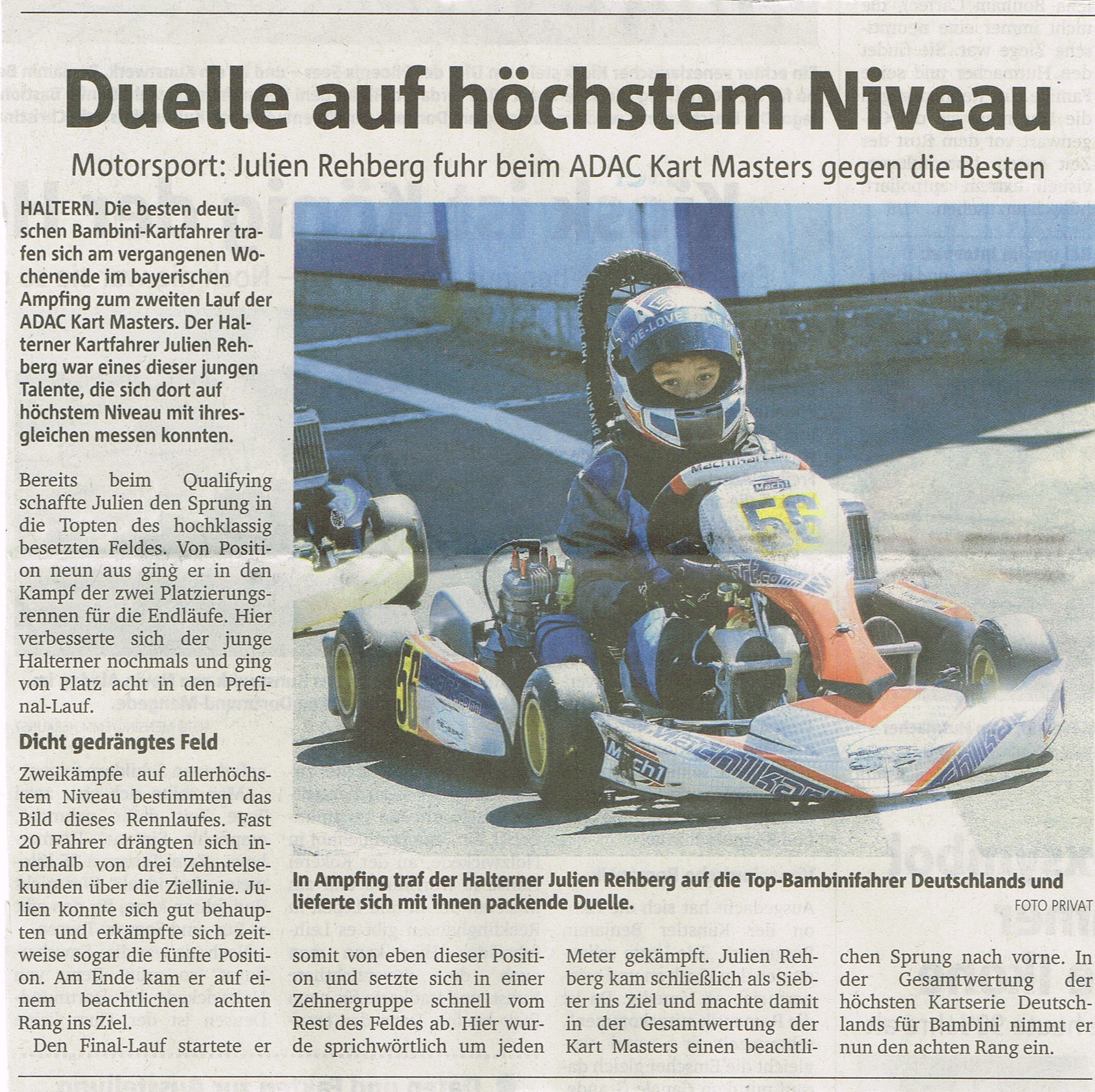 Duelle auf höchstem Niveau - Julien Rehberg fuhr beim ADAC Kart Masters ...