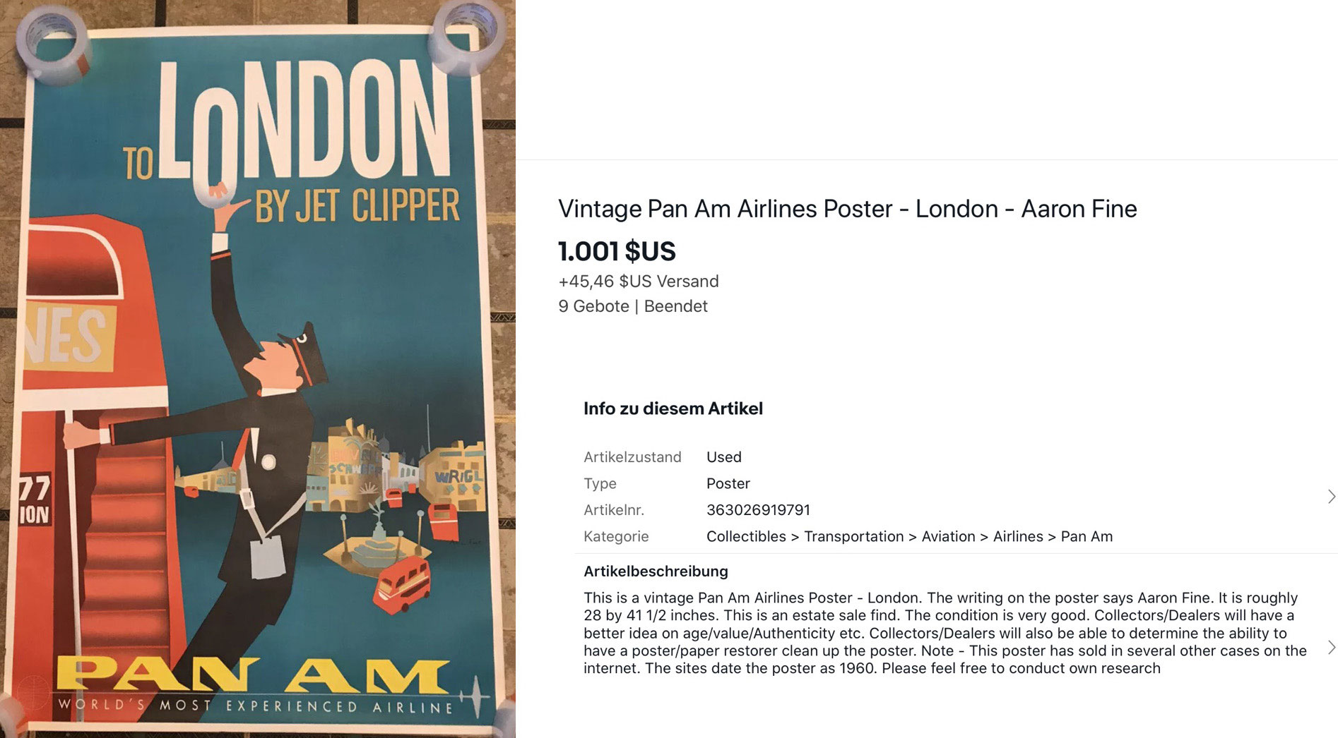 2020 Poster Auction Results - Original Vintage Airline Posters