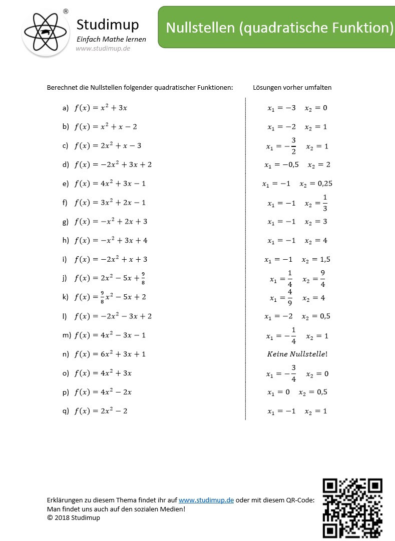Nullstellen Arbeitsblätter - Studimup.de