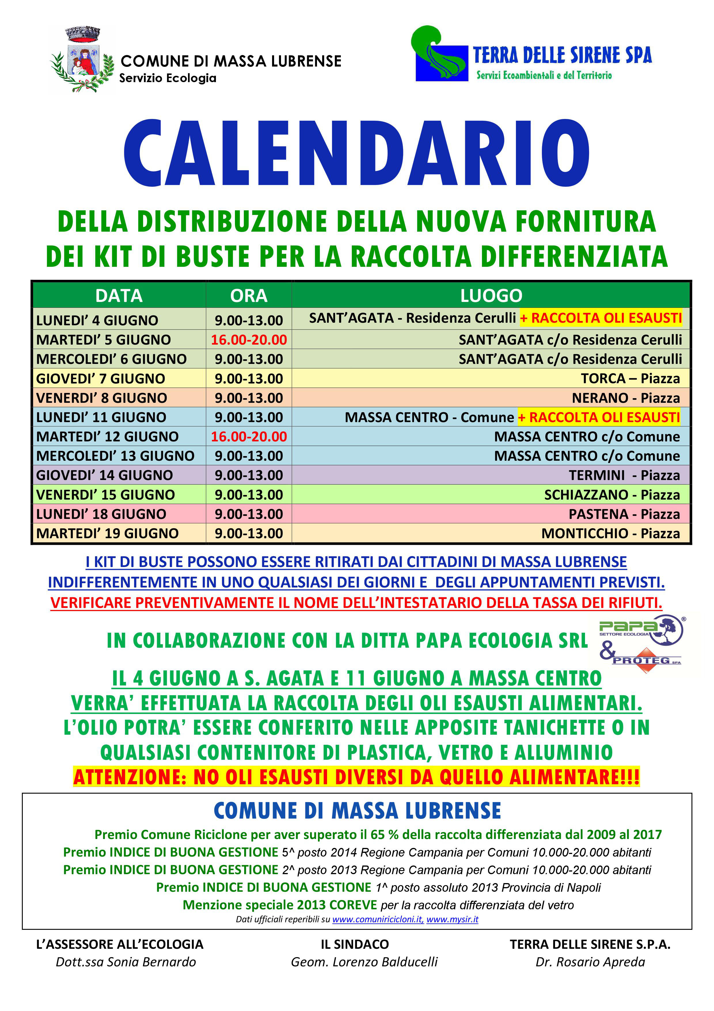 Calendario Distribuzione Kit Buste Per La Raccolta Differenziata