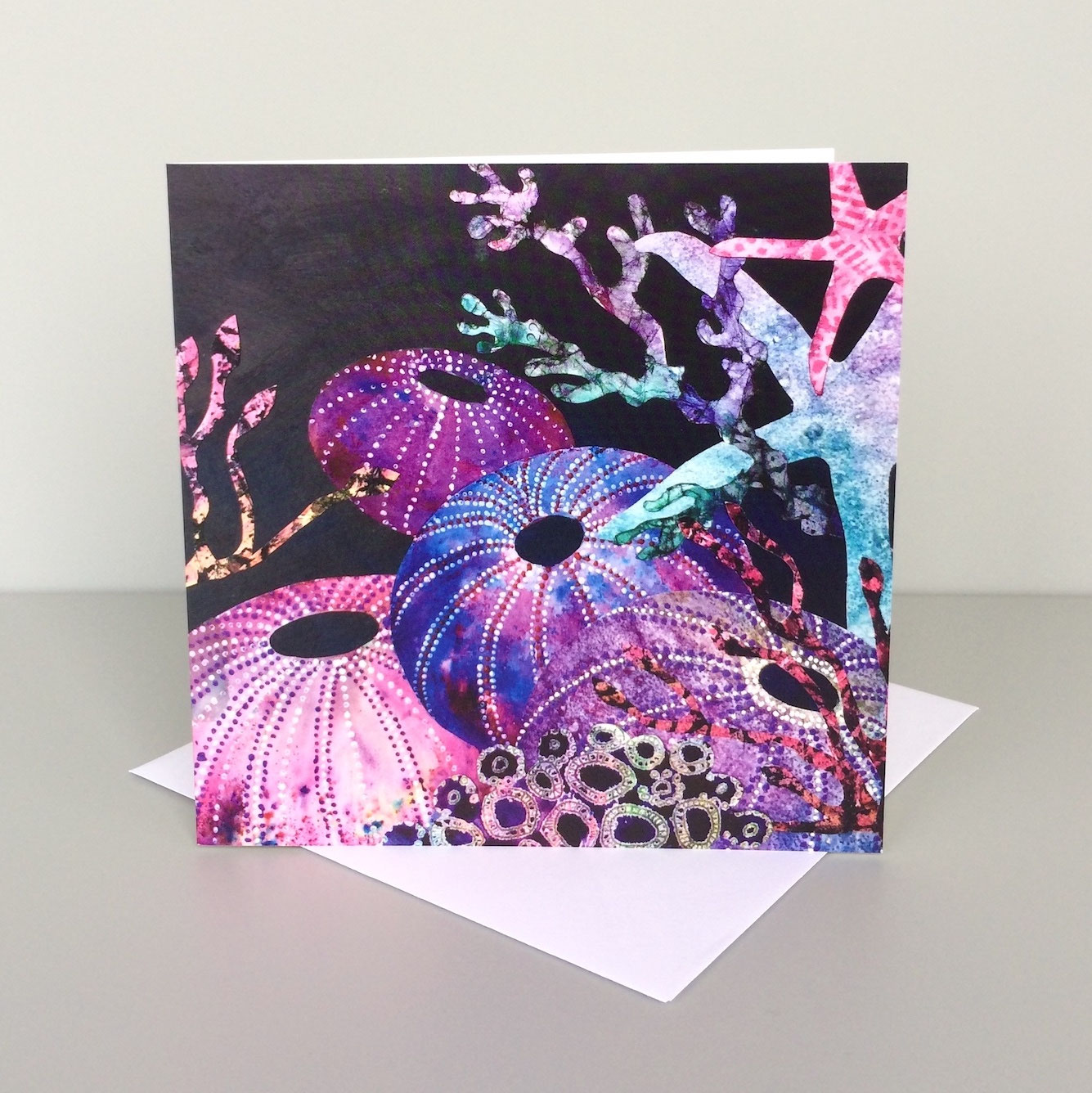 Sea Urchins Collage Art Card - Pam Smart Art