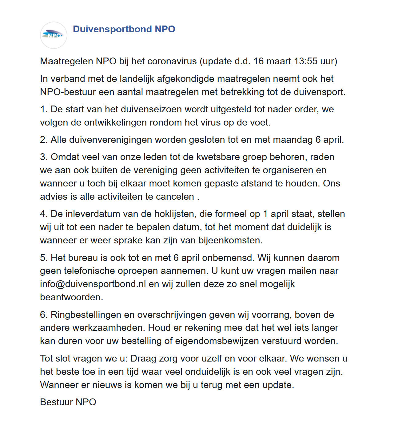 Mededelingen 2020 NPO - De website van postduiven houders vereniging ...