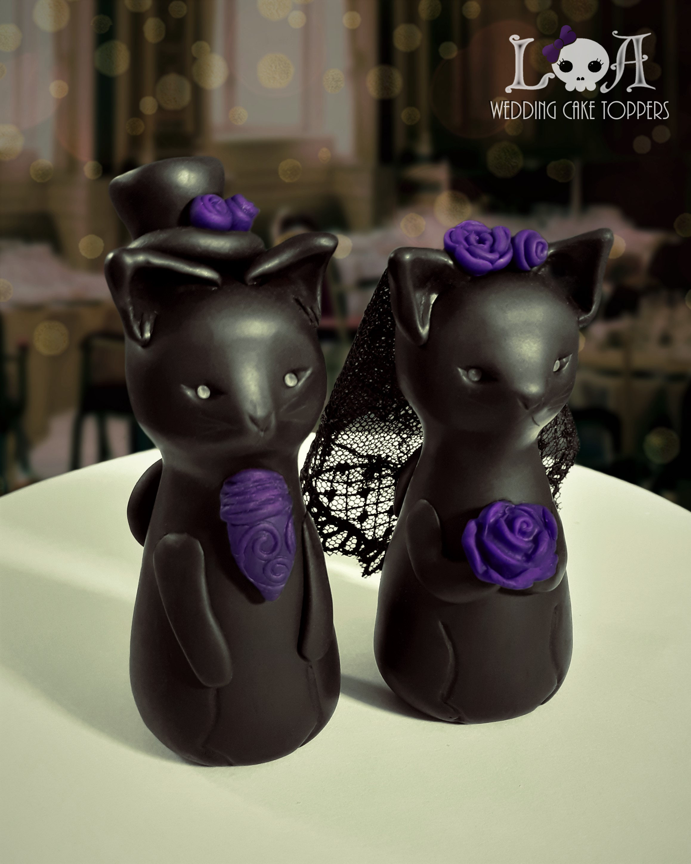 Gothic Cat Wedding Cake Toppers - Lolita's Adornments