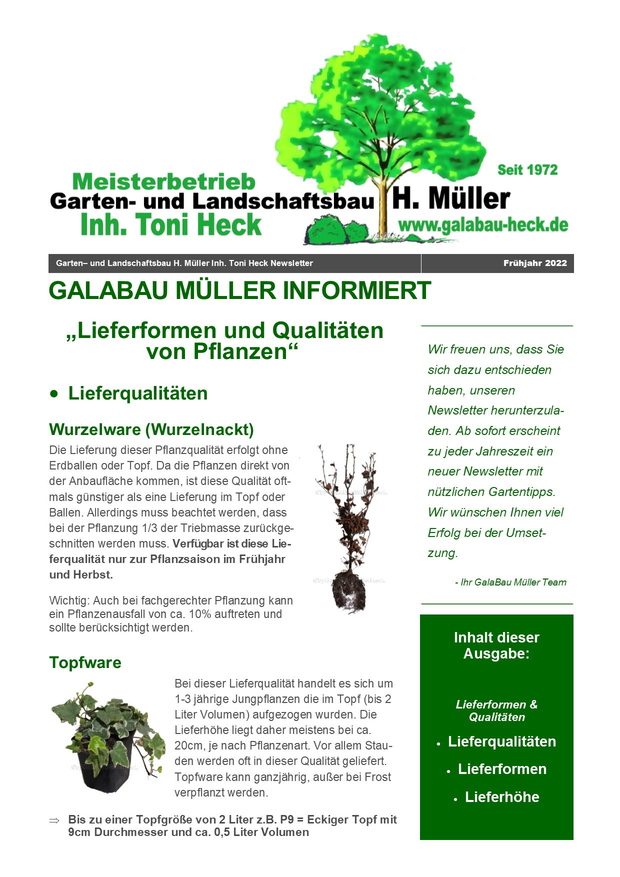 Lieferqualitäten - Garten- und Landschaftsbau H. Müller Inh. Toni Heck