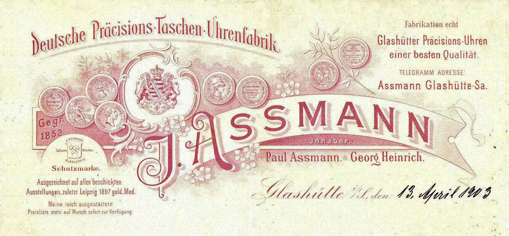 J. Assmann 1897-1917 mit neuem Teilhaber - Uhrenhersteller und Uhrwerke ...