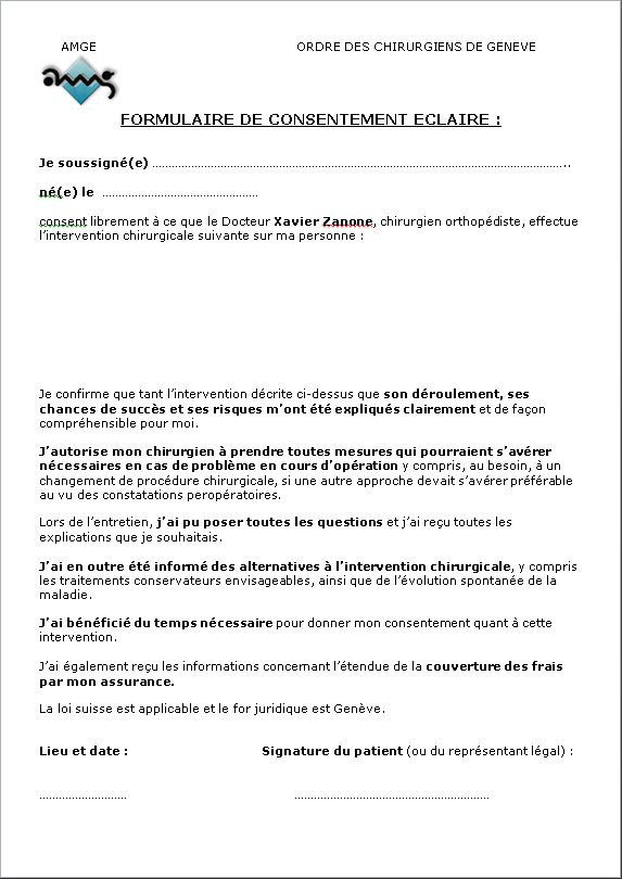 Le consentement éclairé du patient - Dr. Zanone Xavier, Chirurgie ...