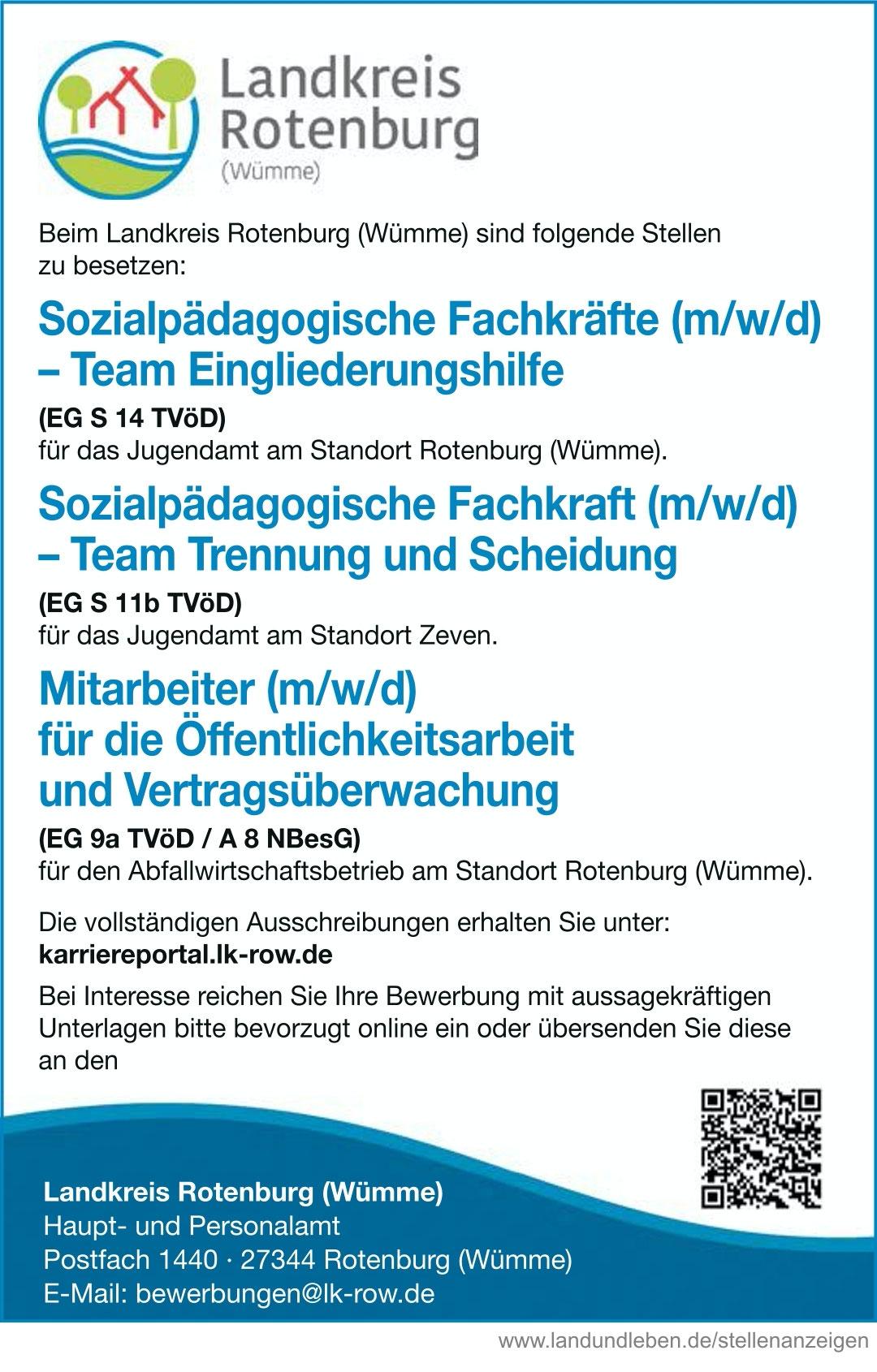 Aktuelle Stellenangebote Landkreis Rotenburg Wümme. März / April 2024