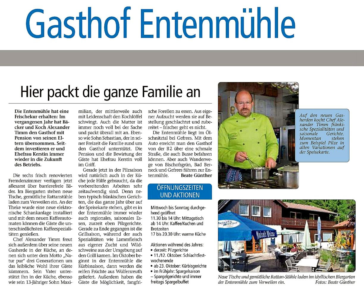 Geschichte der Entenmühle - Urlaub Naturpark Fichtelgebirge Frankenwald ...