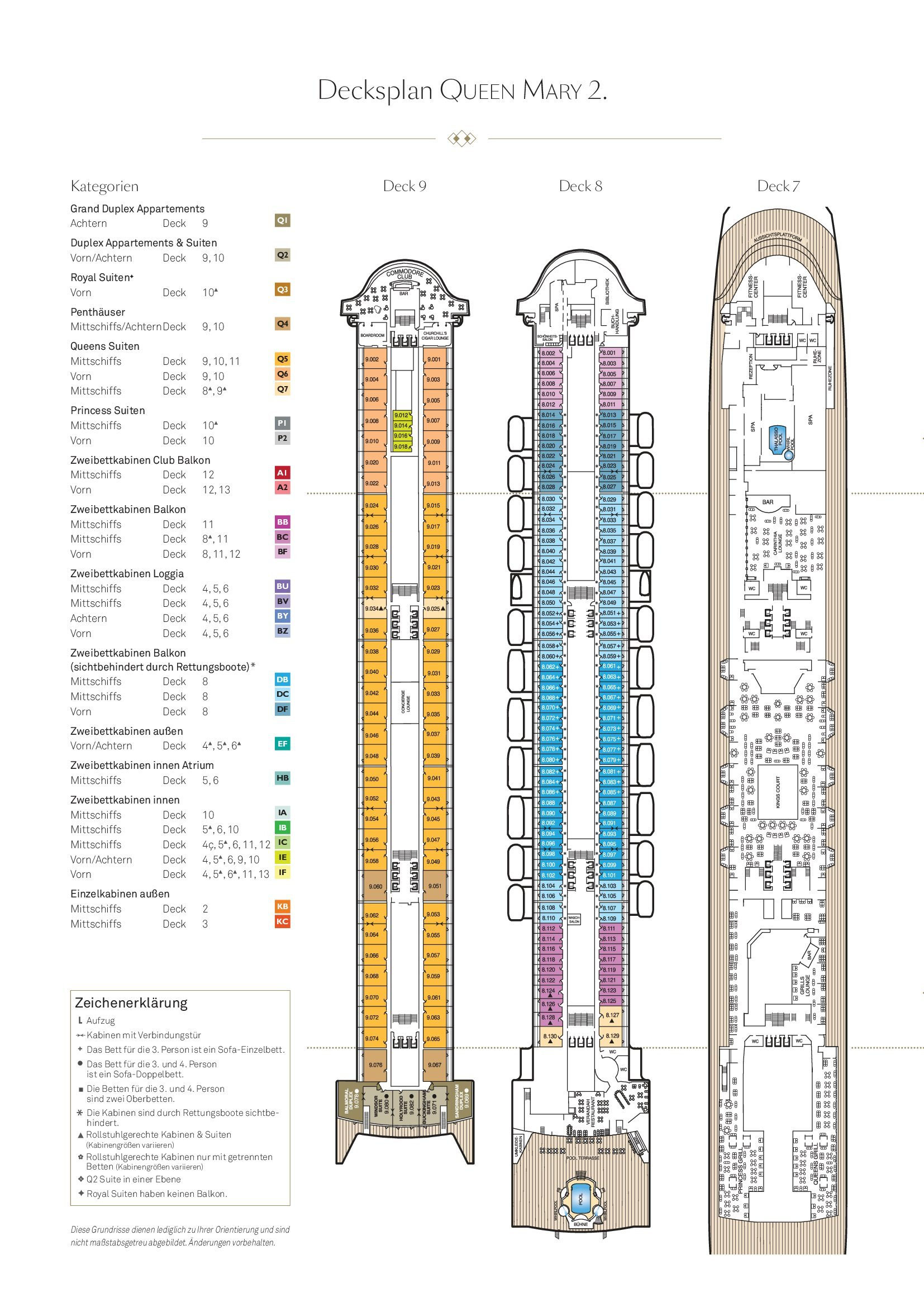Cunard - Queen Mary 2 | Kabinen | Deckplan - Emocean Luxus Kreuzfahrten