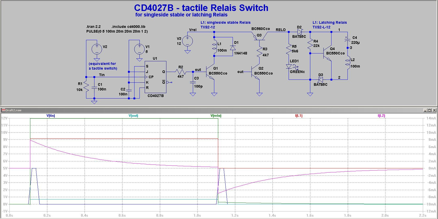 1x On or ChangeOver tactile switch controlled Relay in CMOS logic ...
