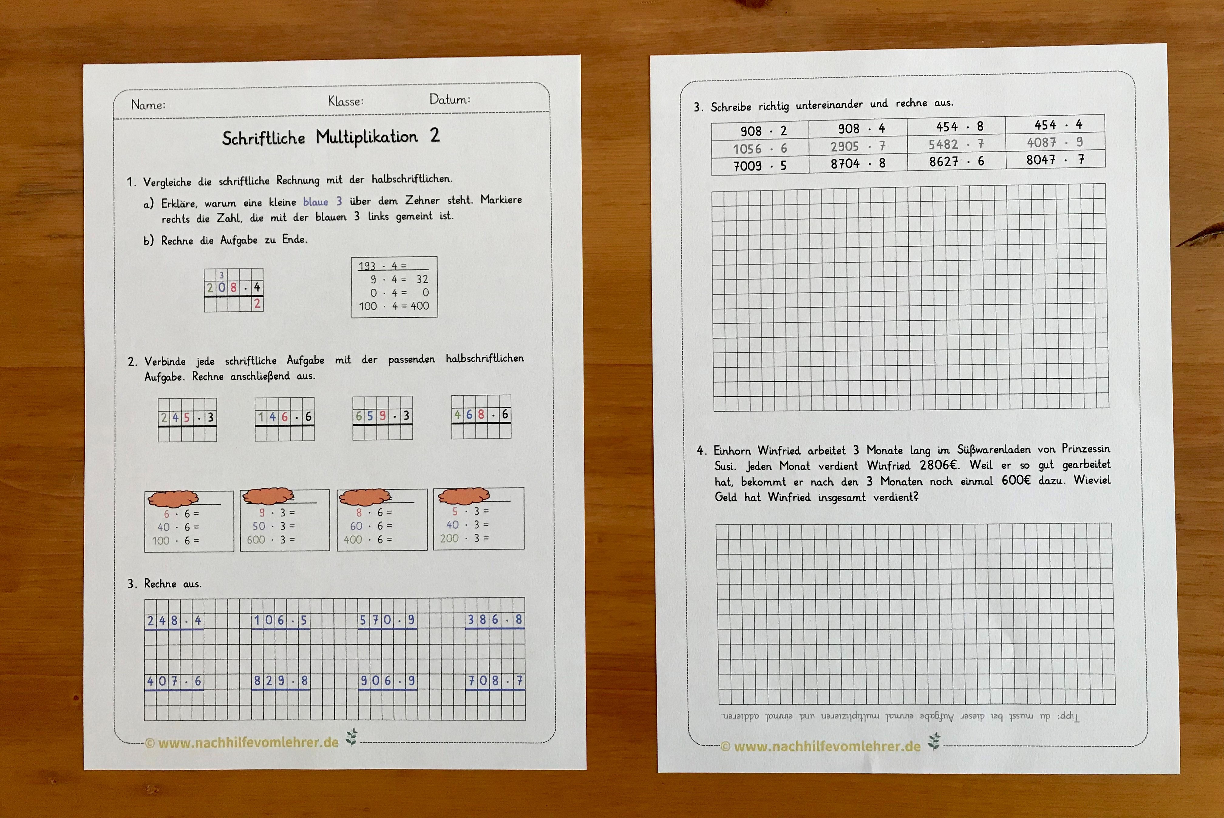 Schriftliche Multiplikation Klasse 4 - nachhilfevomlehrer.de