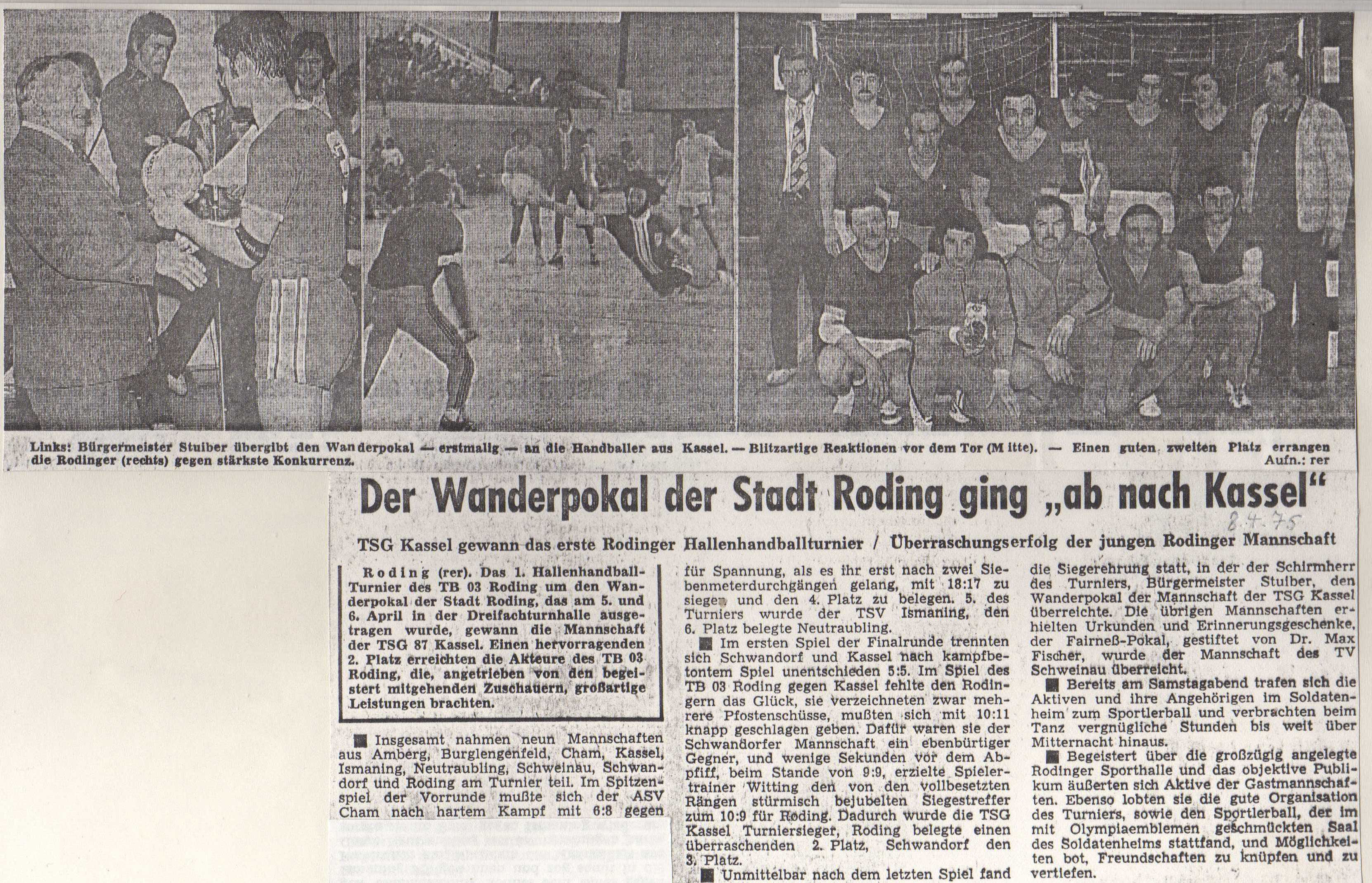 Neugründung - Saison 1974/75 - rodingerhandballer