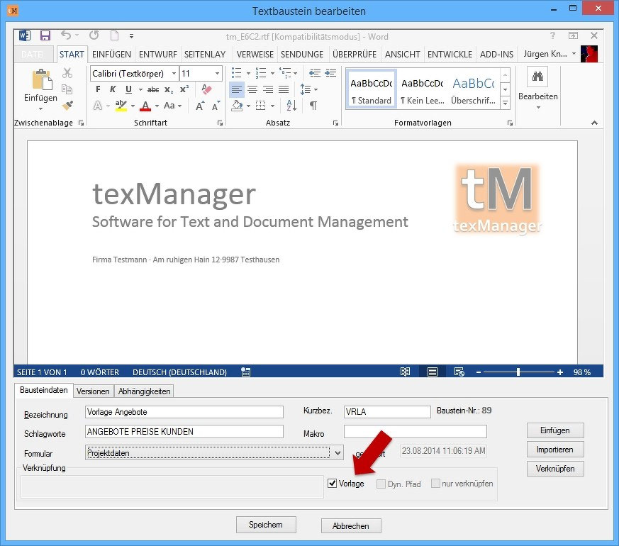 Vorlagen aus Textbausteinen - texManager