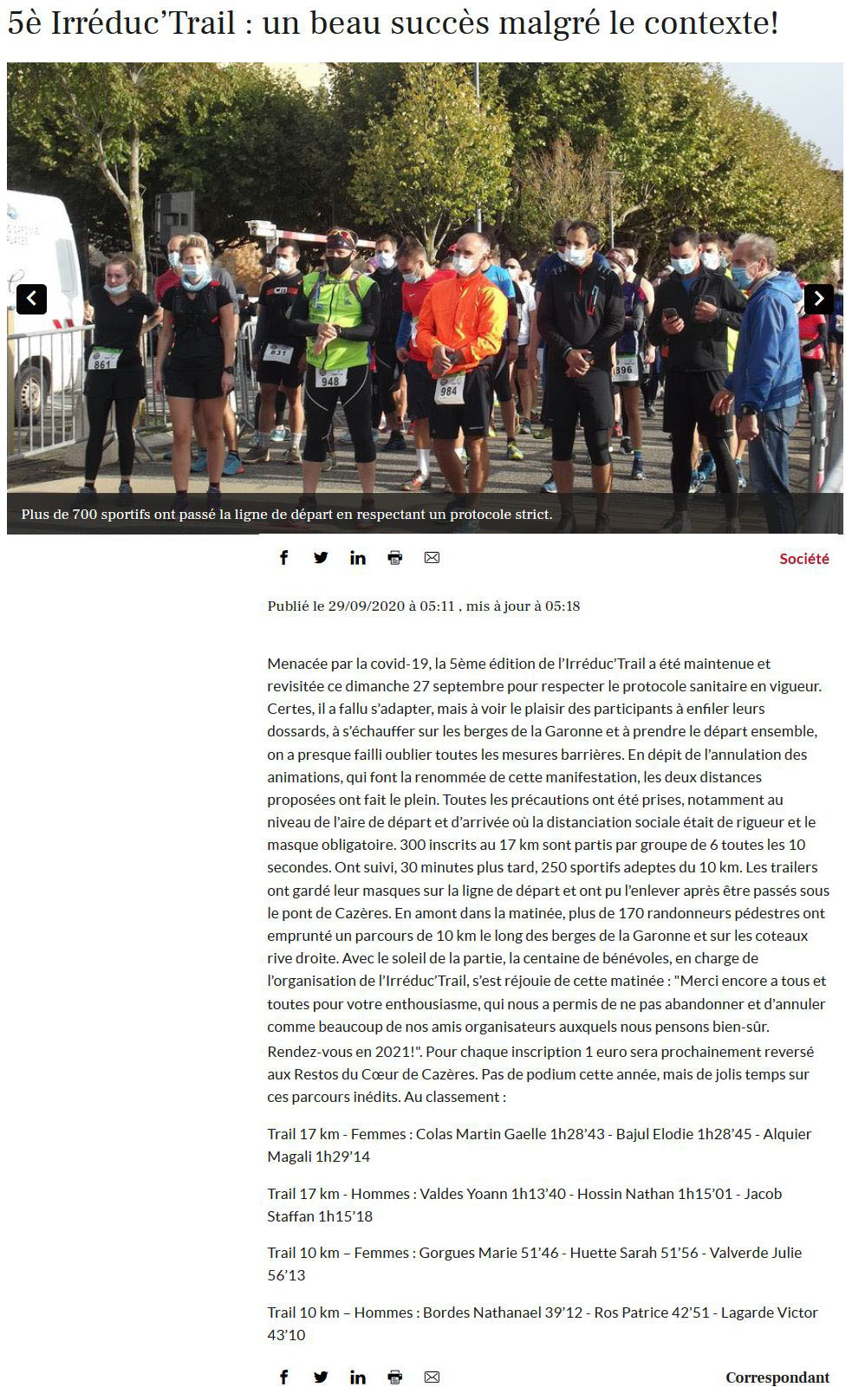 Presse 2020 - Irréduc'trail de Cazères