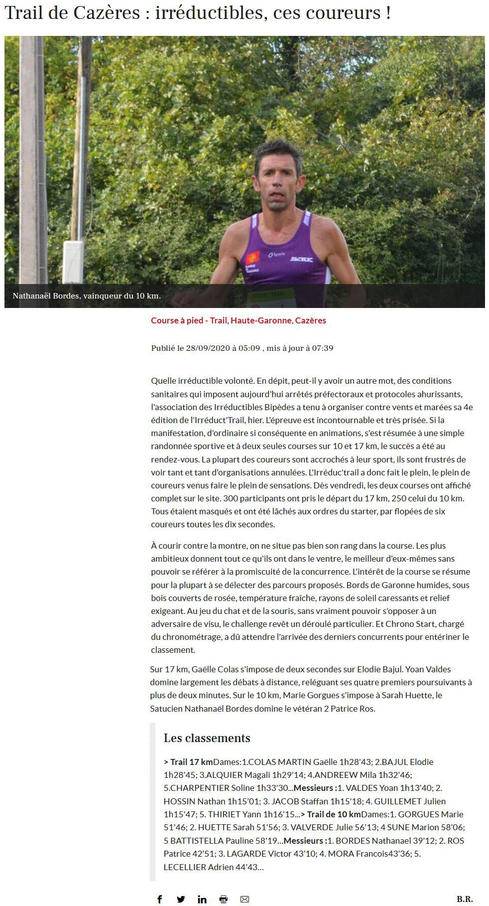Presse 2020 - Irréduc'trail de Cazères
