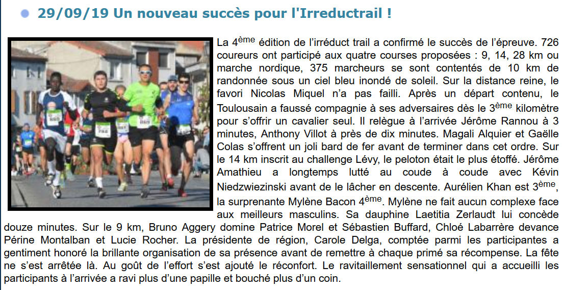 Presse 2019 - Irréduc'trail de Cazères