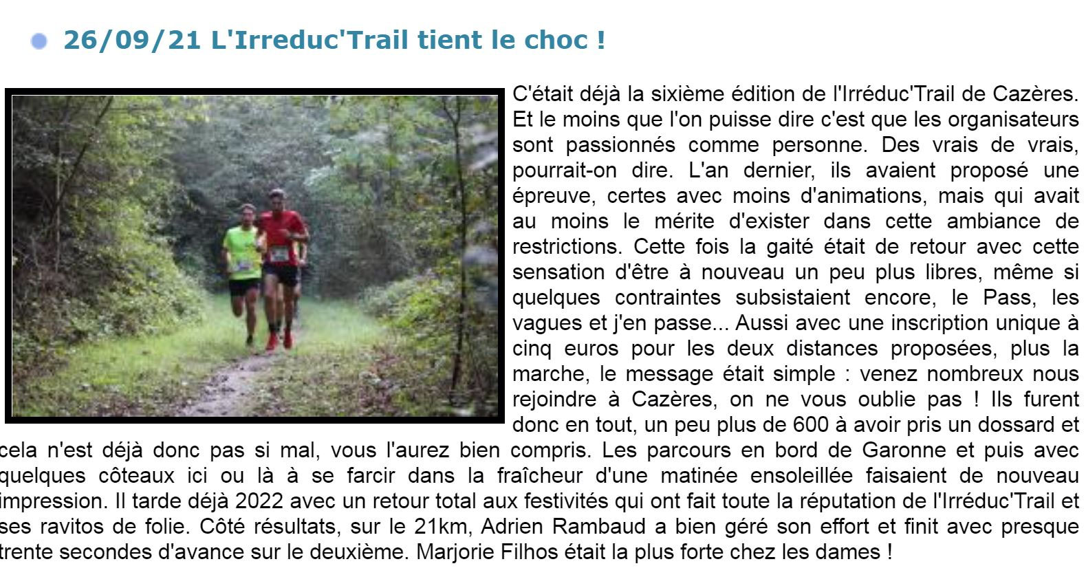 Presse 2021 - Irréduc'trail de Cazères