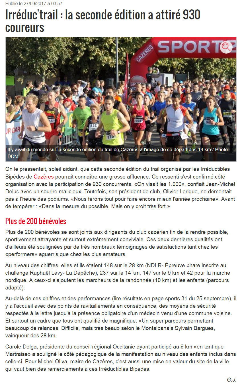 L'Irréduc'trail 2017 dans la presse - Irréduc'trail de Cazères