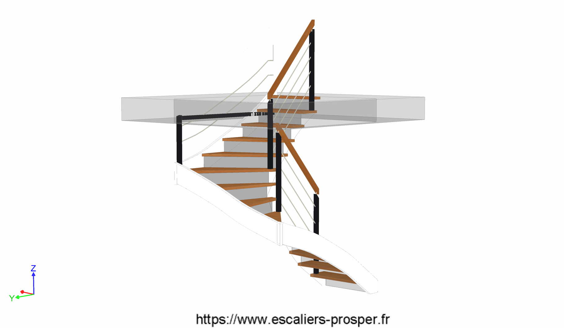Escalier en U, suspendu Métiss (E15-080-2) - Escaliers-prosper ...