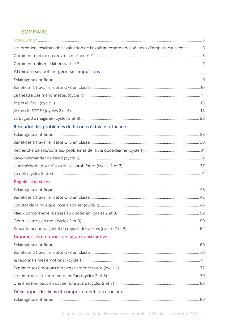 Kit pédagogique pour les séances d'EMPATHIE à l'école, volume 3: un kit gratuit de 127 pages à ...