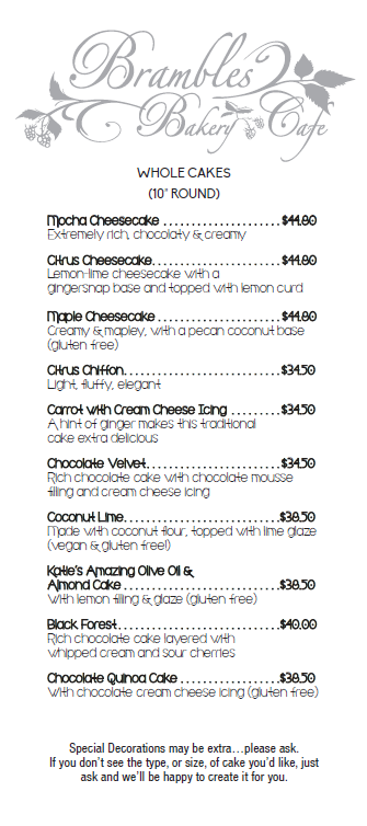 Our Menu - Brambles Bakery & Cafe