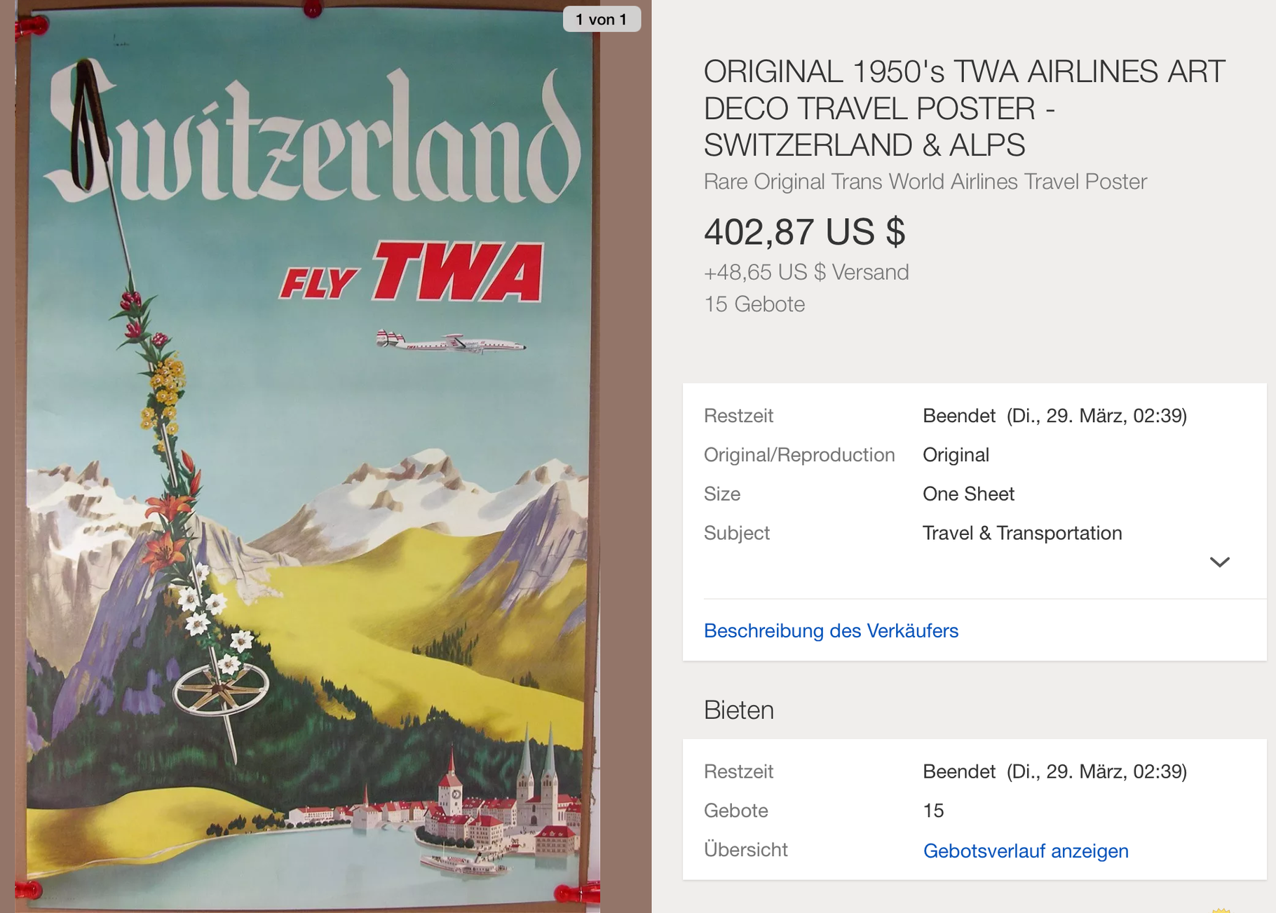 2016 Poster Auction Results - Original Vintage Airline Posters