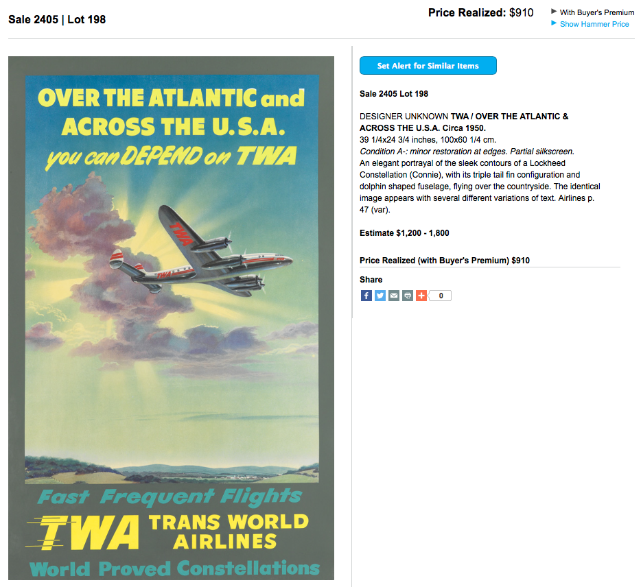 2016 Poster Auction Results - Original Vintage Airline Posters